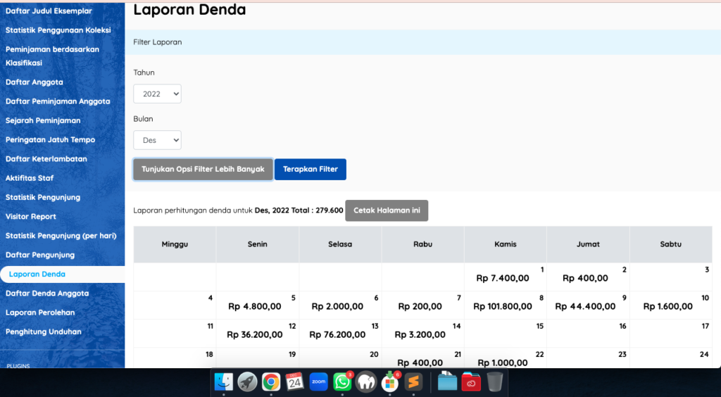 Plugin Laporan Denda dengan keterangan total denda dan daftar denda per ...